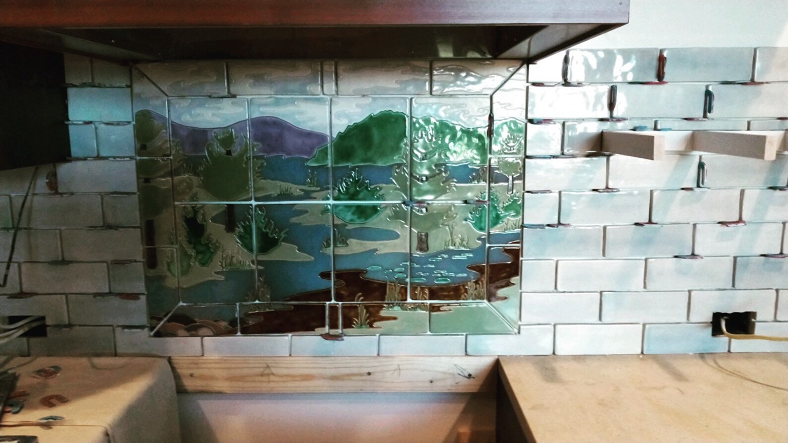 Handmade Ceramic Tile Mural: Nature River Landscape Kitchen Tile (33x24 ...