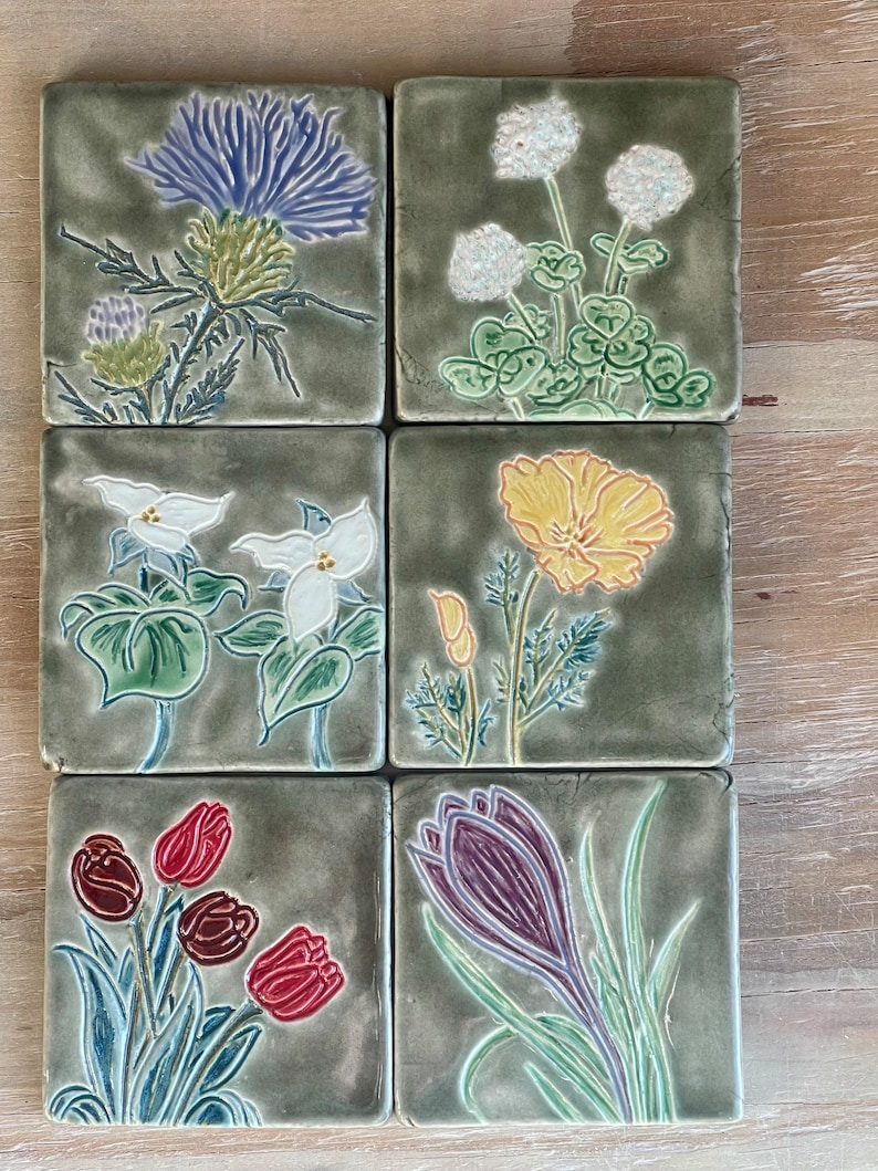 Handmade Thistle Flower Art Tile: Michigan Ceramic Backsplash (4x4) - Etsy