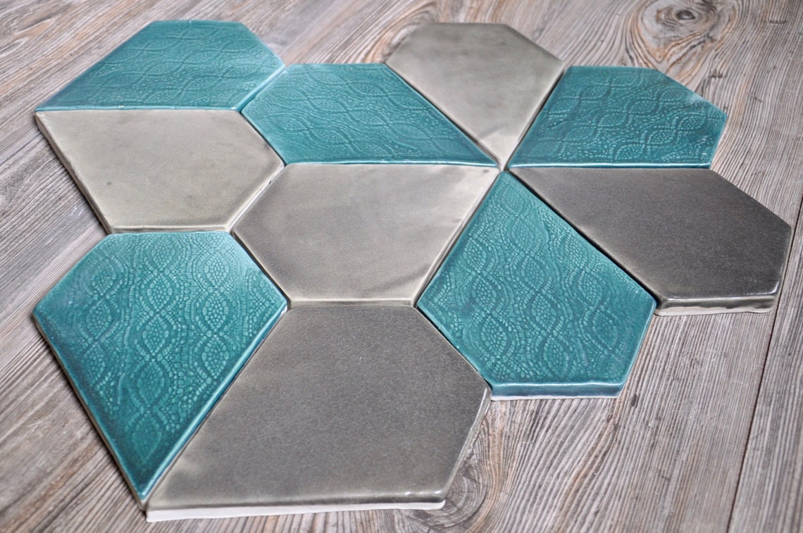 6x8 Geometric Hexagon Floret Handmade Ceramic Tile Kitchen | Etsy