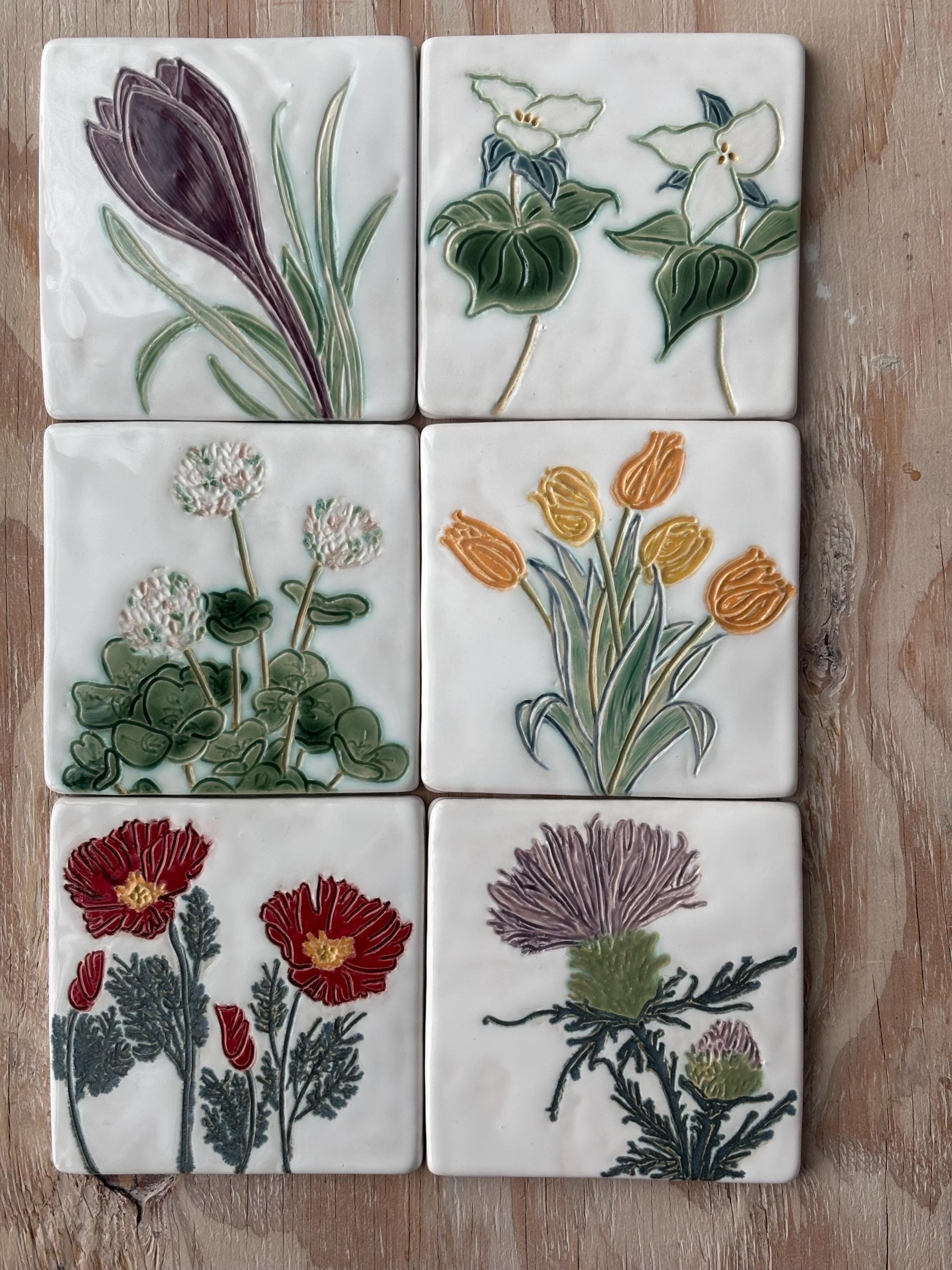 Handcrafted Ceramic Flower Art Tile: Michigan Stoneware, 6x6 - Etsy