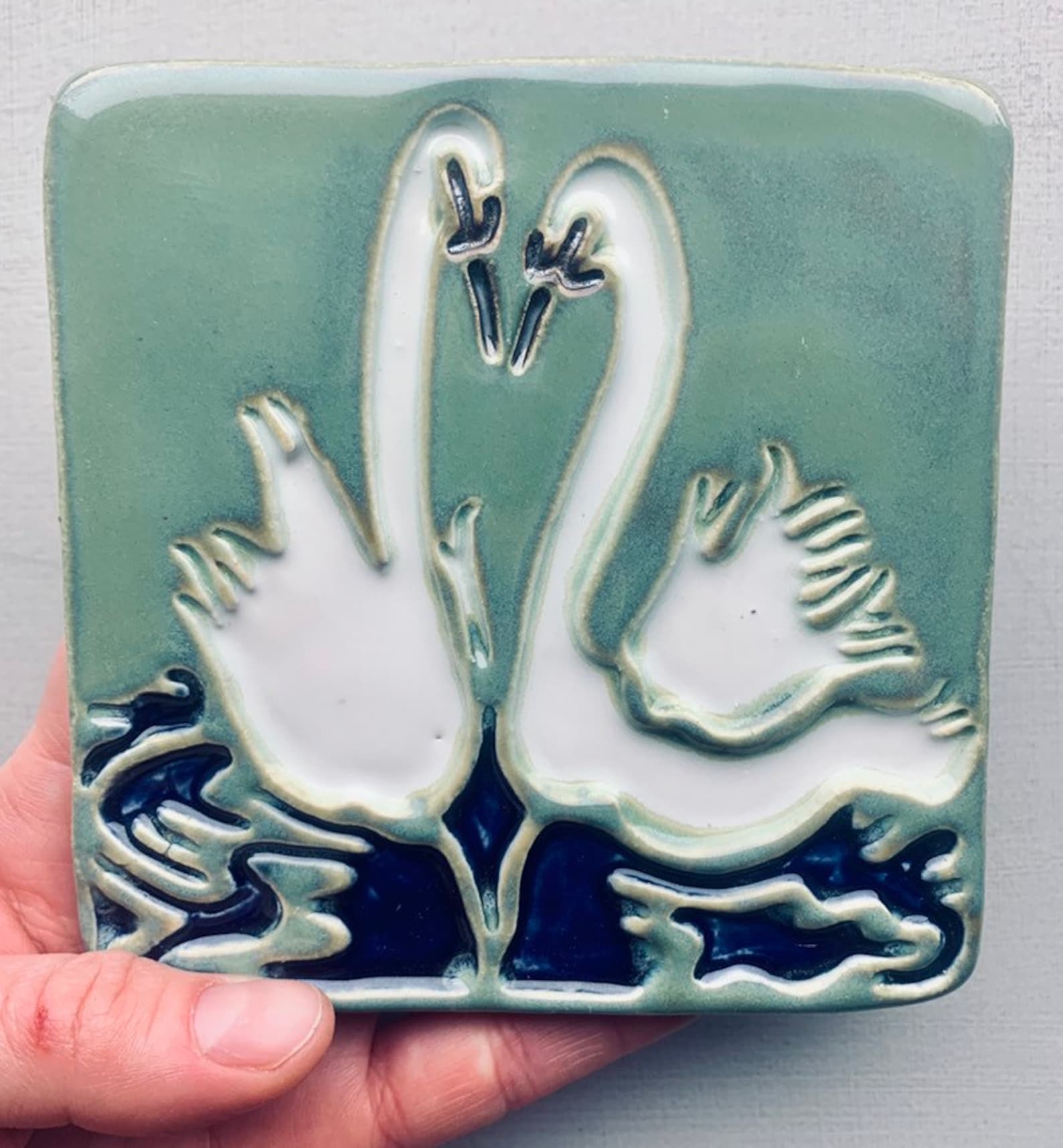 Ceramic Swan Art Tile 5x5: Couple in Love, Nature Wall Decor - Etsy