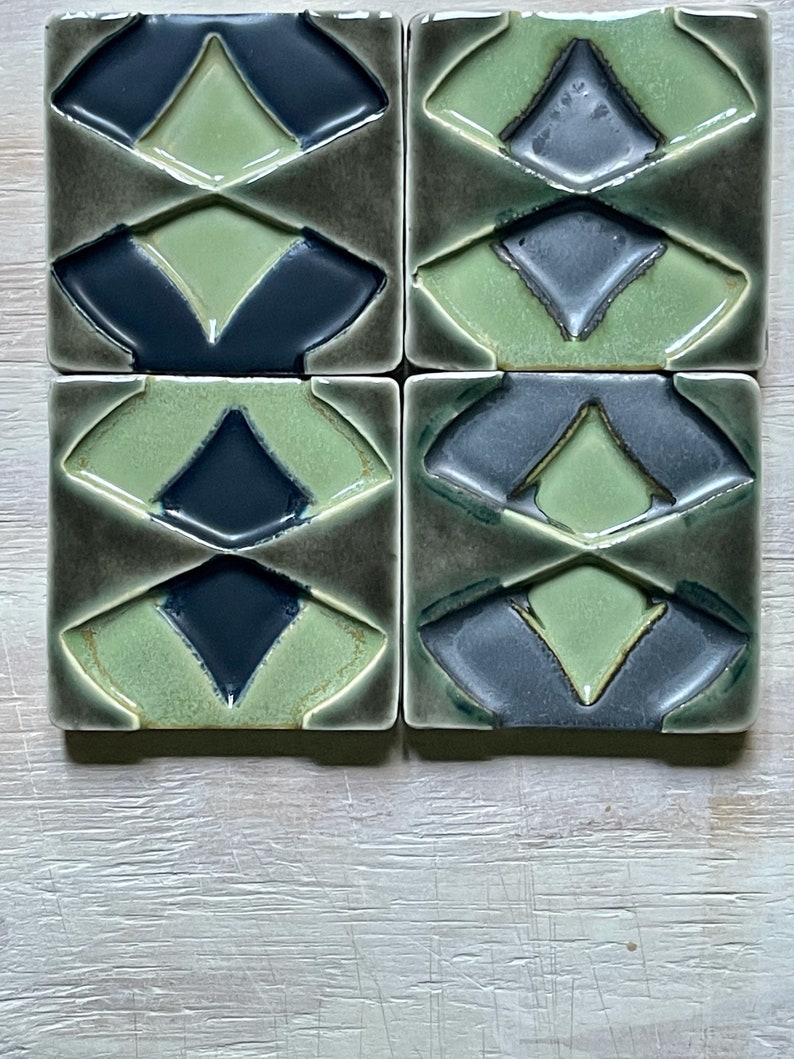 Ceramic Tile 4x4 Sculpture for Backsplash, Kitchen, Bath, Blue, Green ...