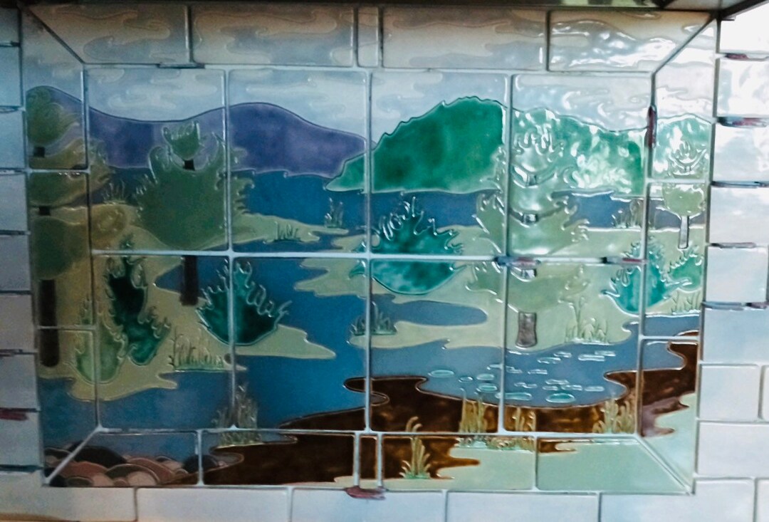 33x24 Nature River Landscape Kitchen Handmade Ceramic Tile Mural ...