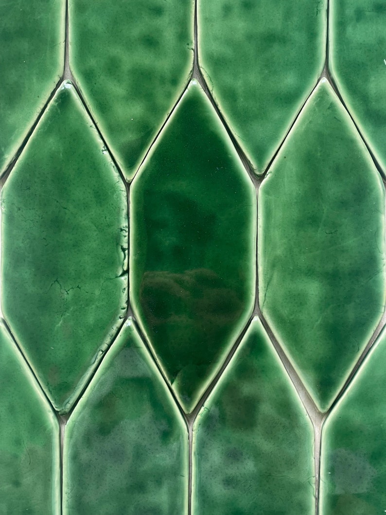 Handmade Geometric Ceramic Tile: Green Picket Braid Backsplash - Etsy