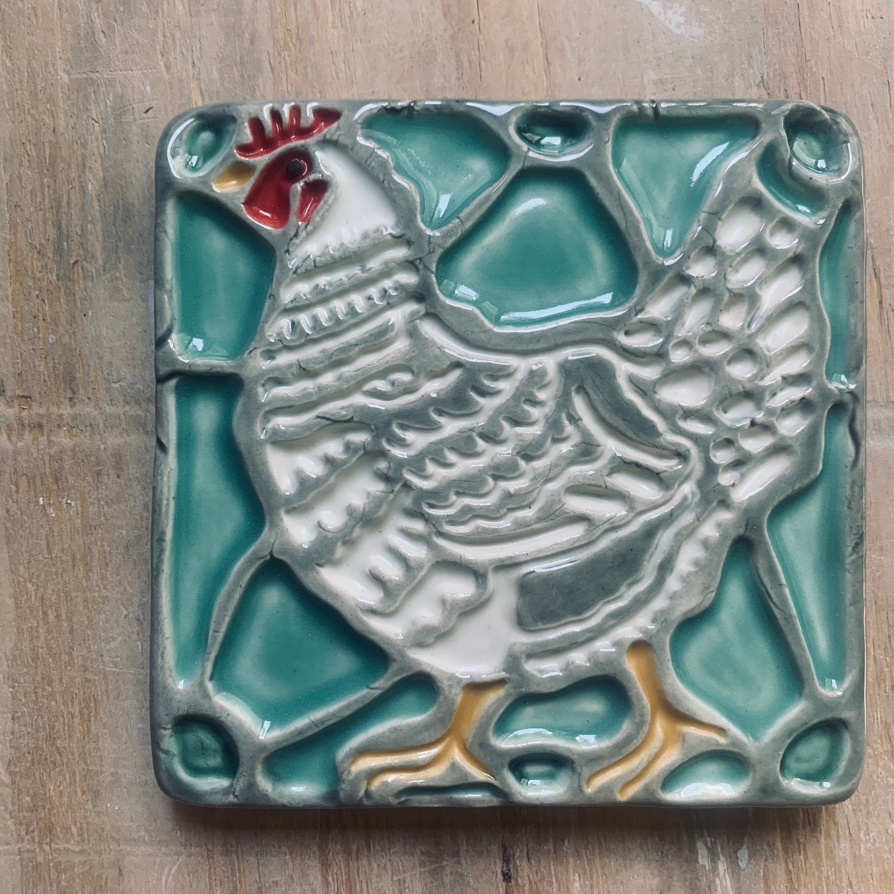 5x5 Handmade Ceramic Chicken Hen Art Tile, Farmhouse Decor, Eggs Free ...