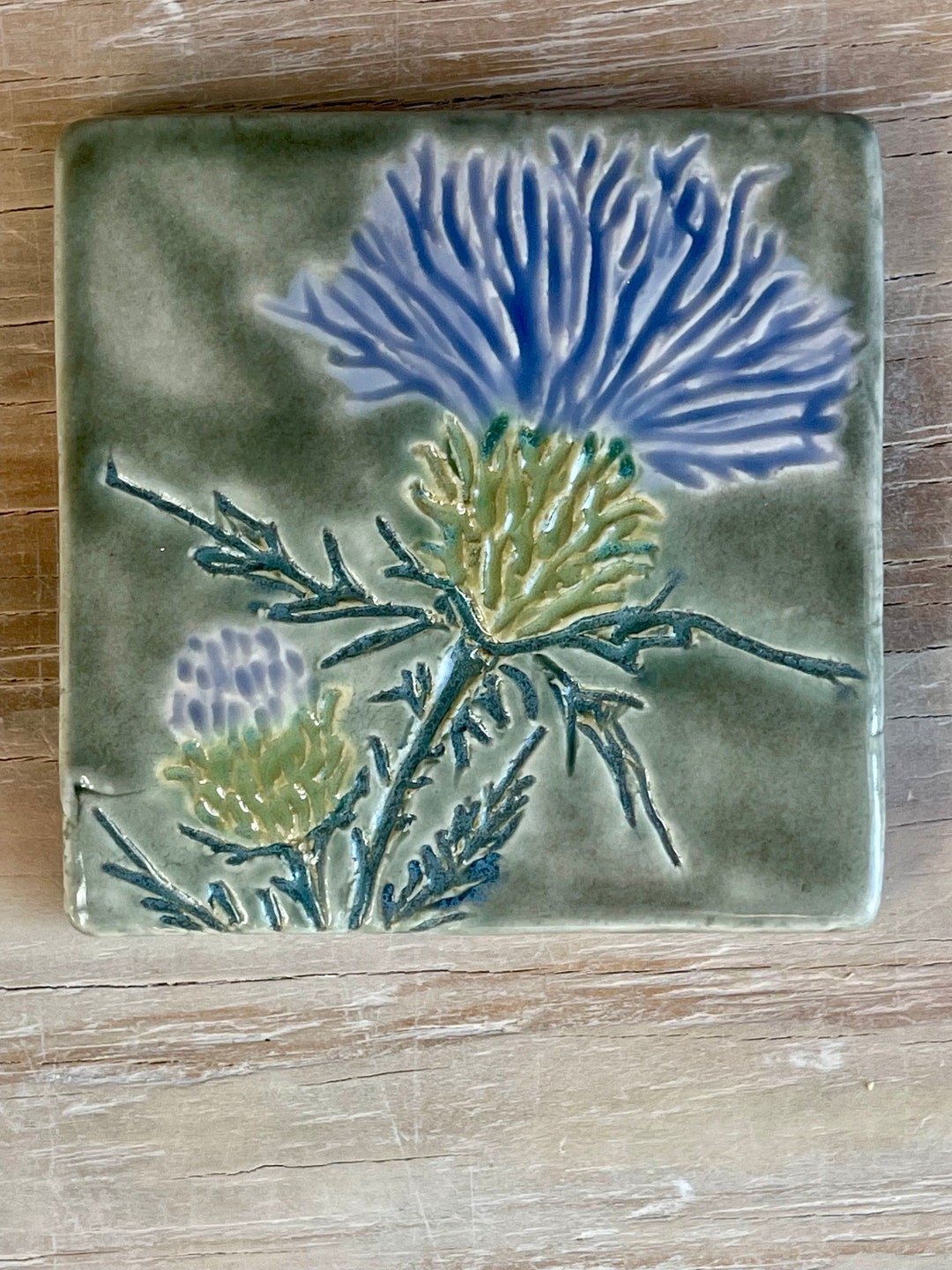 4x4 THISTLE Flower Art Tile, Handmade Ceramic Art Tile , Michigan Tile ...