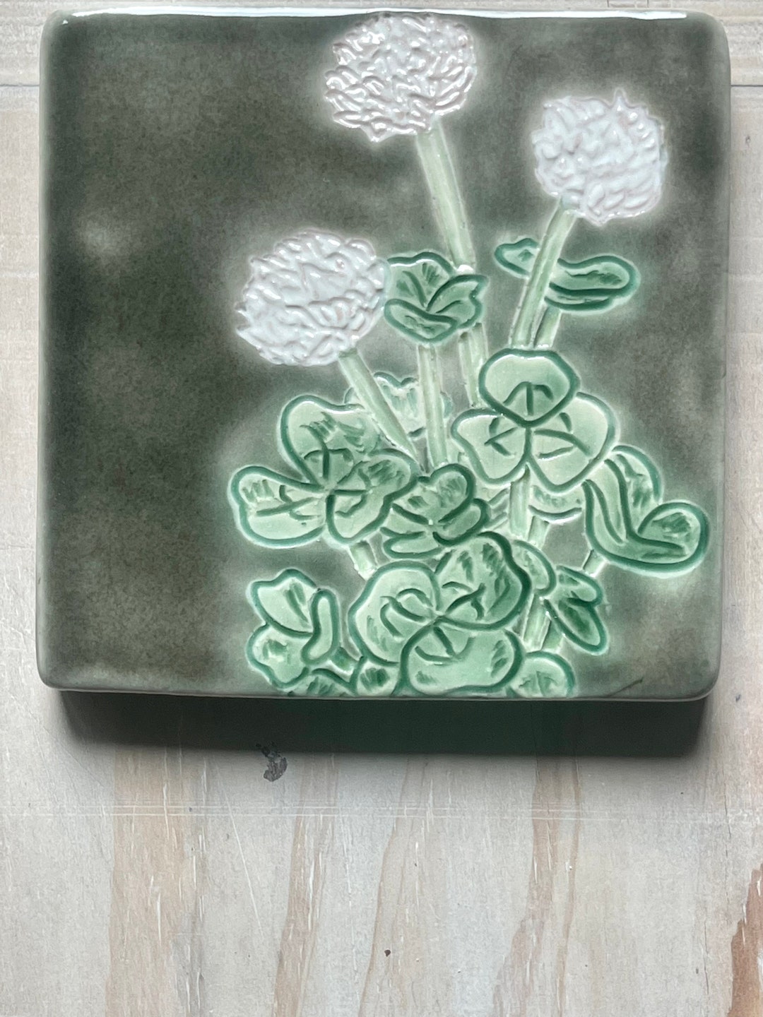 5x5 WHITE CLOVER Flower Art Tile, Handmade Ceramic Art Tile , Michigan ...