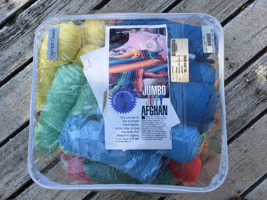 Crochet Jumbo Jiffy Afghan Kit With Instructions Yarn Hook Pastel ...