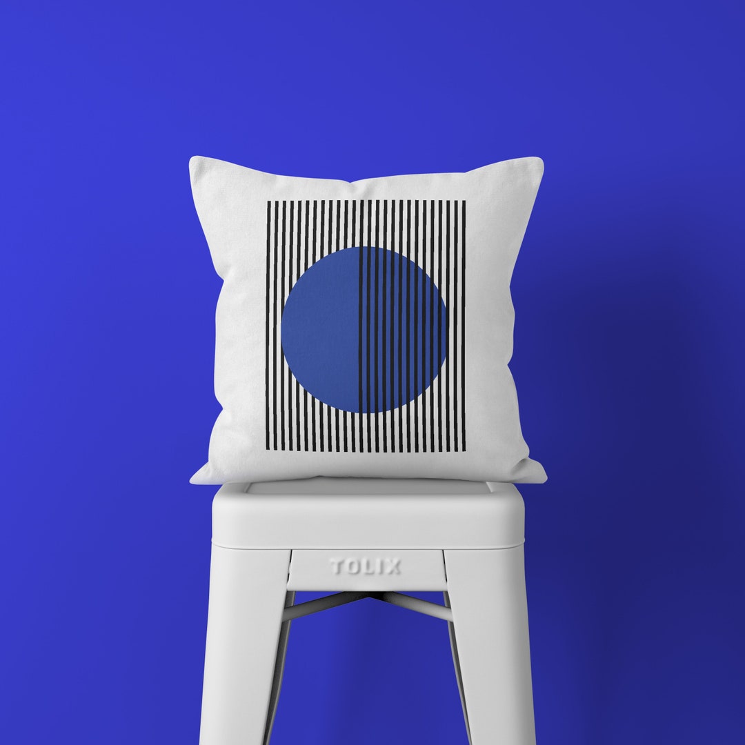 After Bauhaus Pillow Cover, Blue Circle Abstract Pillow Case, Bauhaus ...