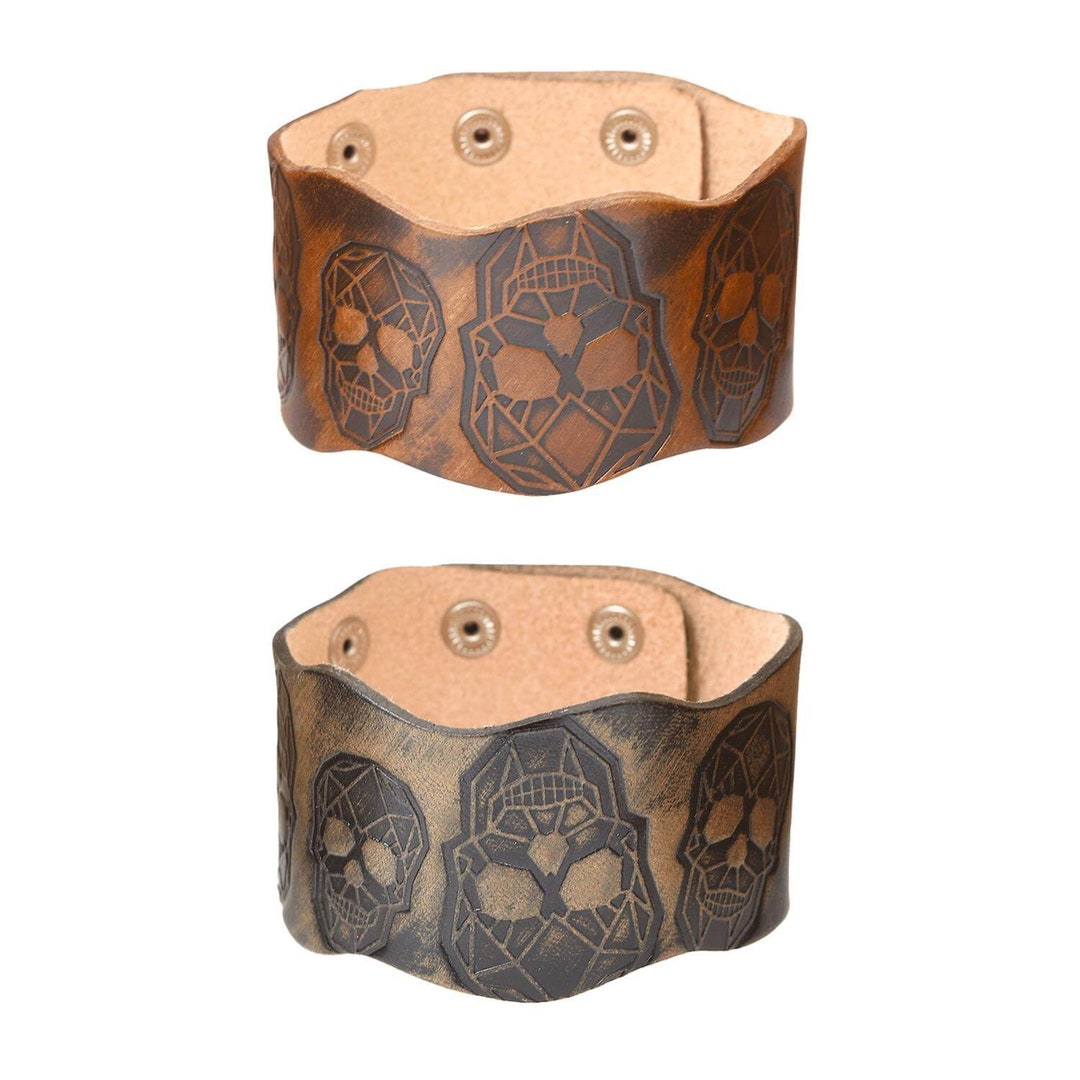 THEWO Leather Bracelet Brave Wide Skull Made of Leather for Men and ...
