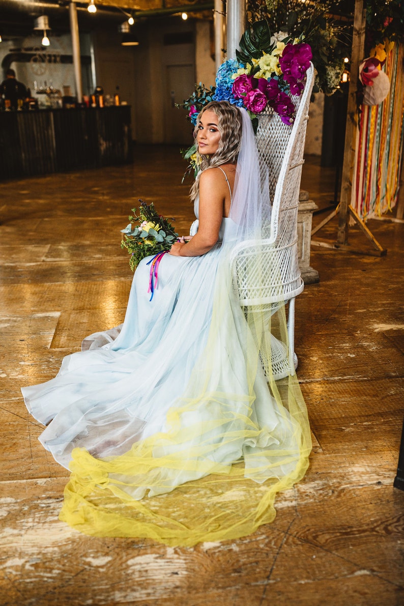 Yellow & White Ombré Veil | Bright Bridal Veil | Colourful Wedding Veil ...