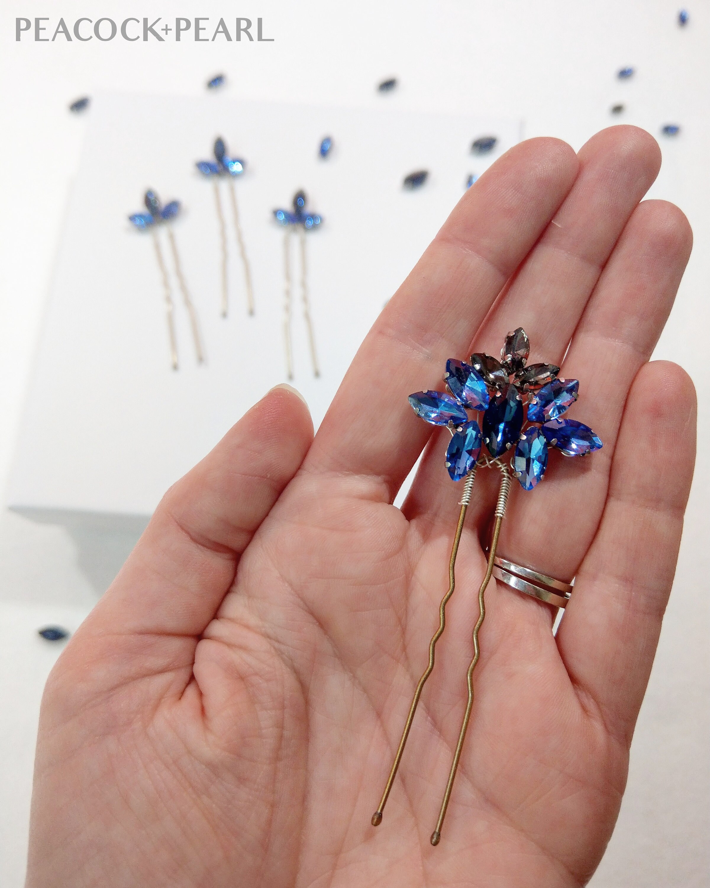 Bridal Blue Hair Pin Bridal Headpiece Crystal Hair Pin | Etsy