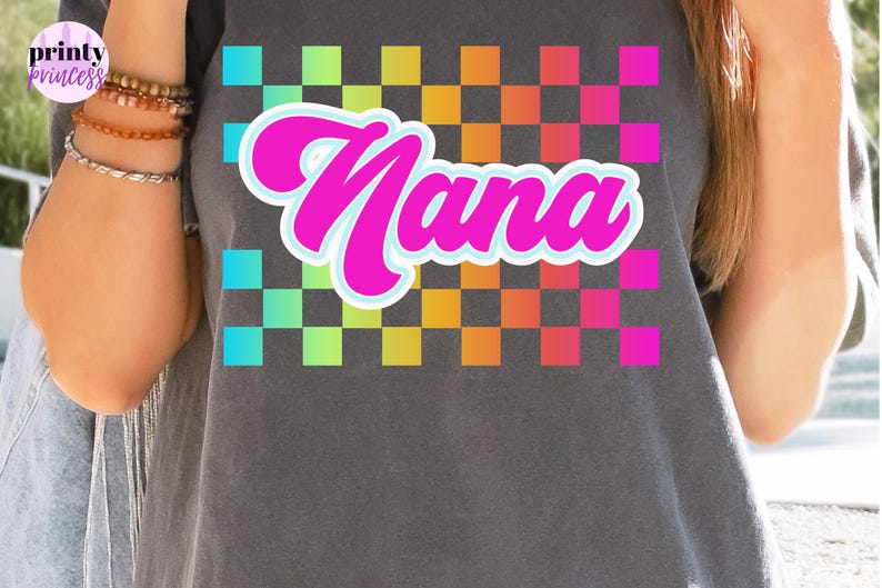 Rainbow Checkered Nana PNG, Neon Mother's Day, Digital File, Nana ...