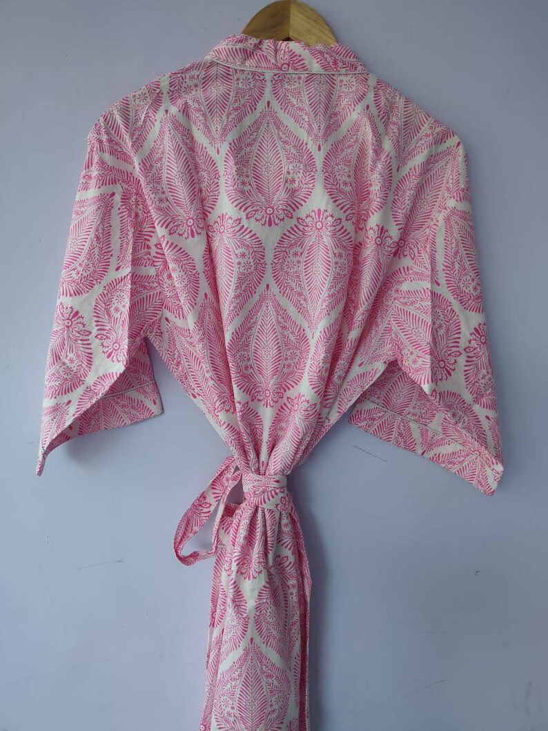 Kimono Robe Pink Color Dressing Gown Vintage Style Cotton | Etsy