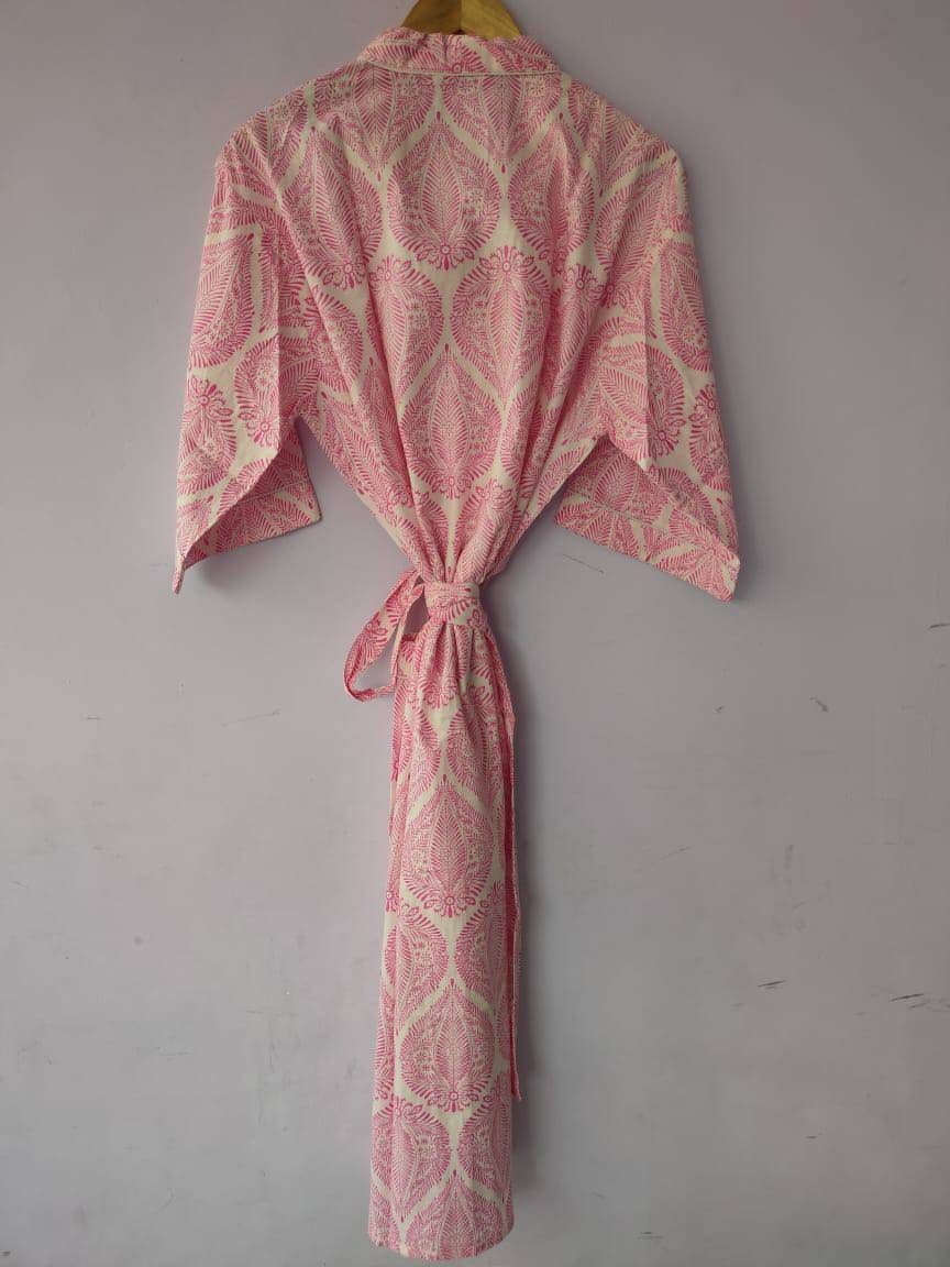 Kimono Robe Pink Color Dressing Gown Vintage Style Cotton | Etsy