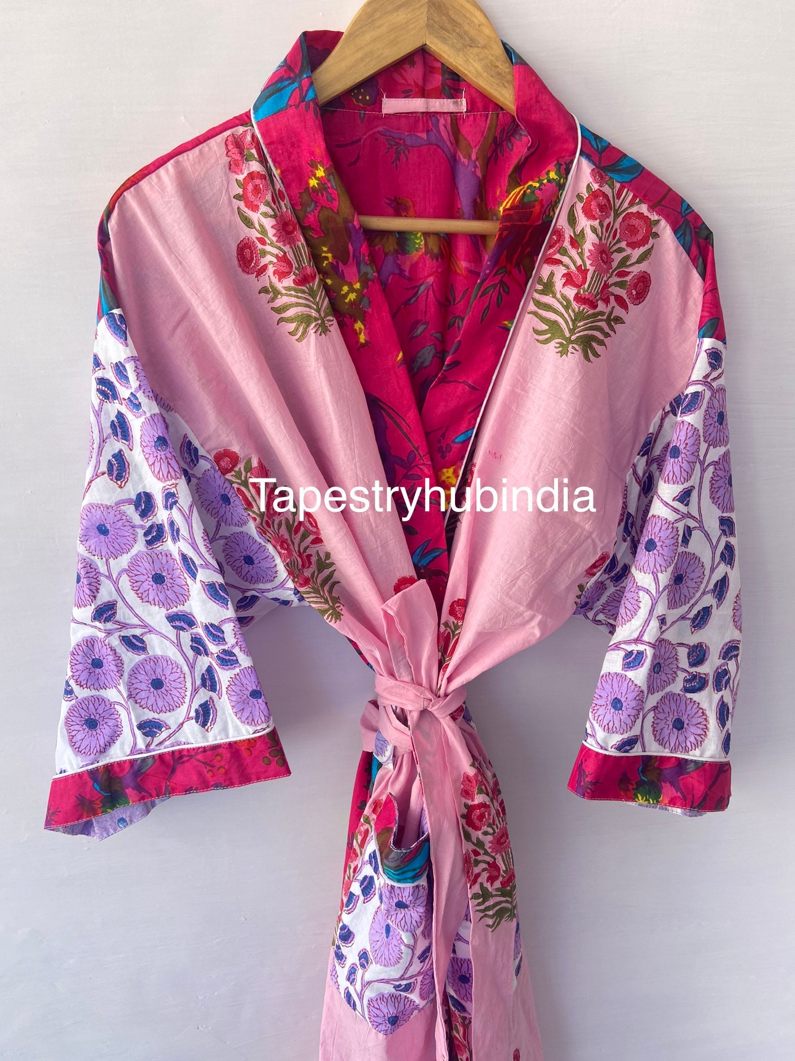 Patchwork Cotton Print Robes, Kimono Robe Floral Print Robe, Cotton ...