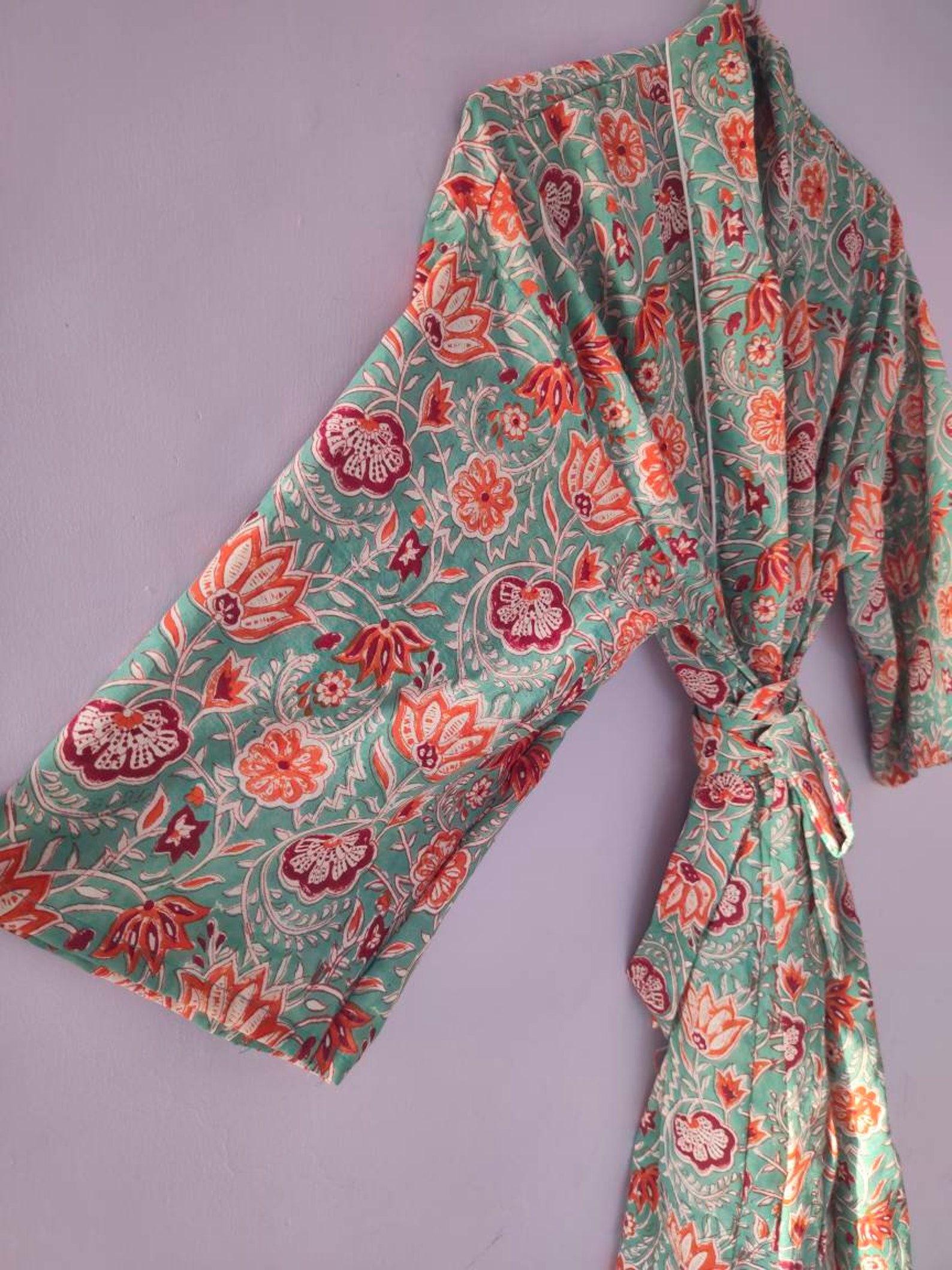 Cotton Kimono Robes for Women Indian Dressing Gown Unisex Blockprint ...