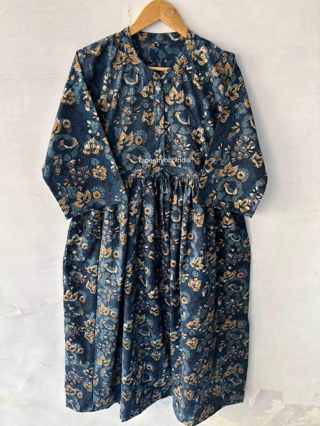 Blue Handblock Dress, Cotton Indiandress,handblock Print Dress,indian ...