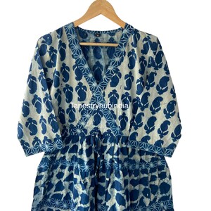 Dabu Indigo Printed Indigo Block Print Cotton Dress,handmade Dress ...