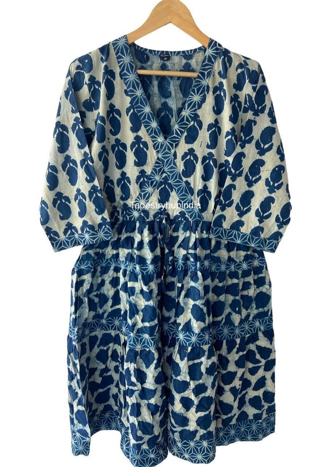 Dabu Indigo Printed Indigo Block Print Cotton Dress,handmade Dress ...