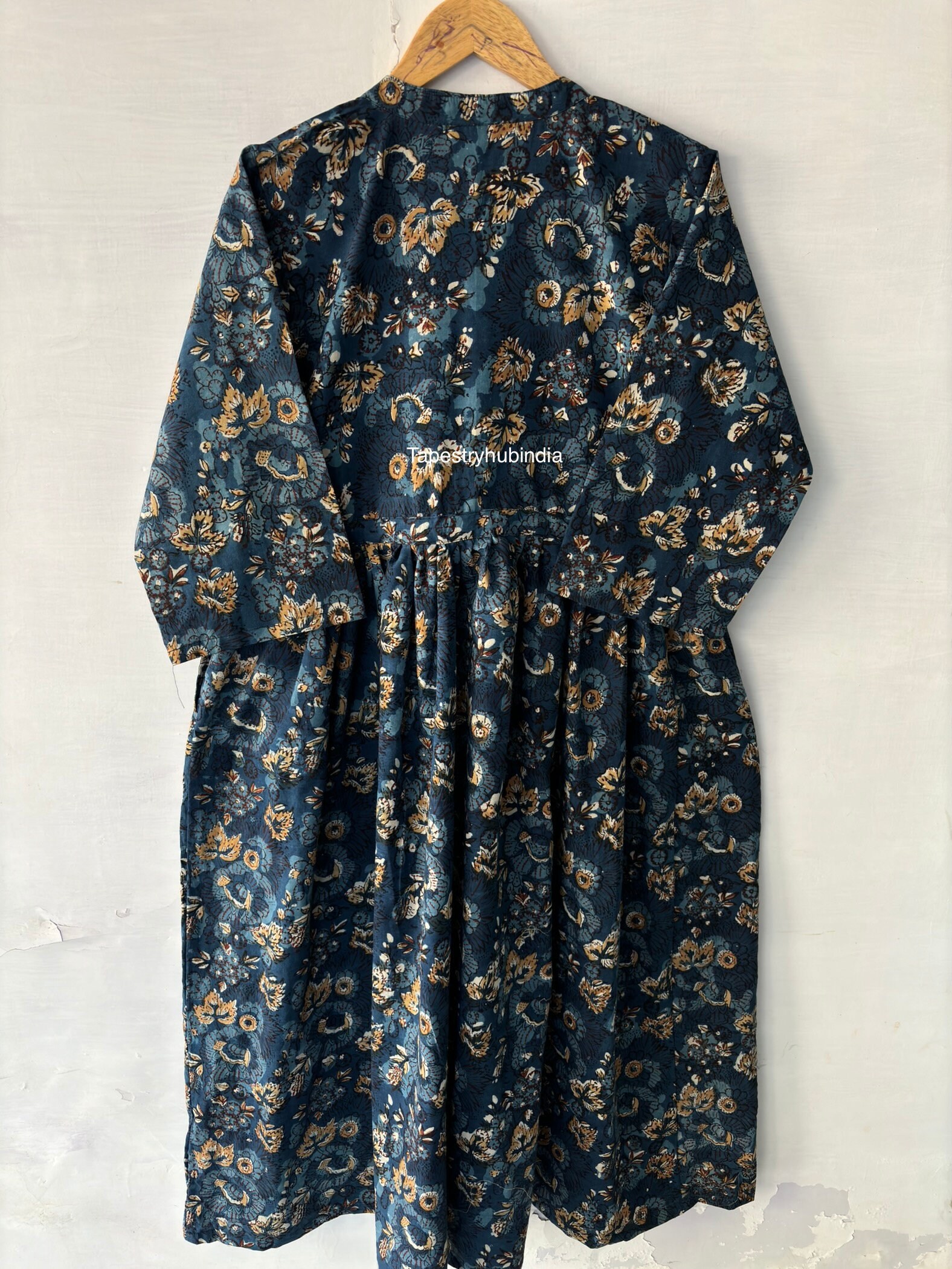 Blue Handblock Dress, Cotton Indiandress,handblock Print Dress,indian ...