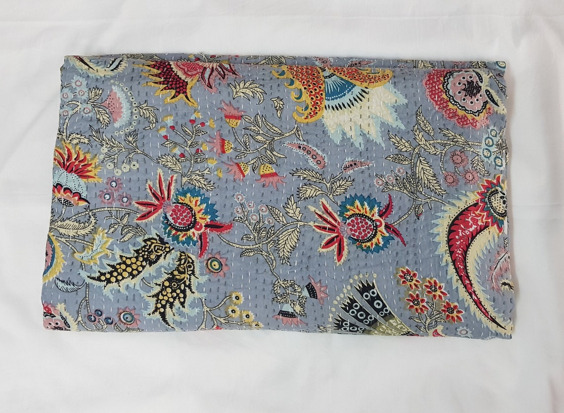 A Beautiful Indian Handmade Handblock Print Kantha Quilt, Kantha ...