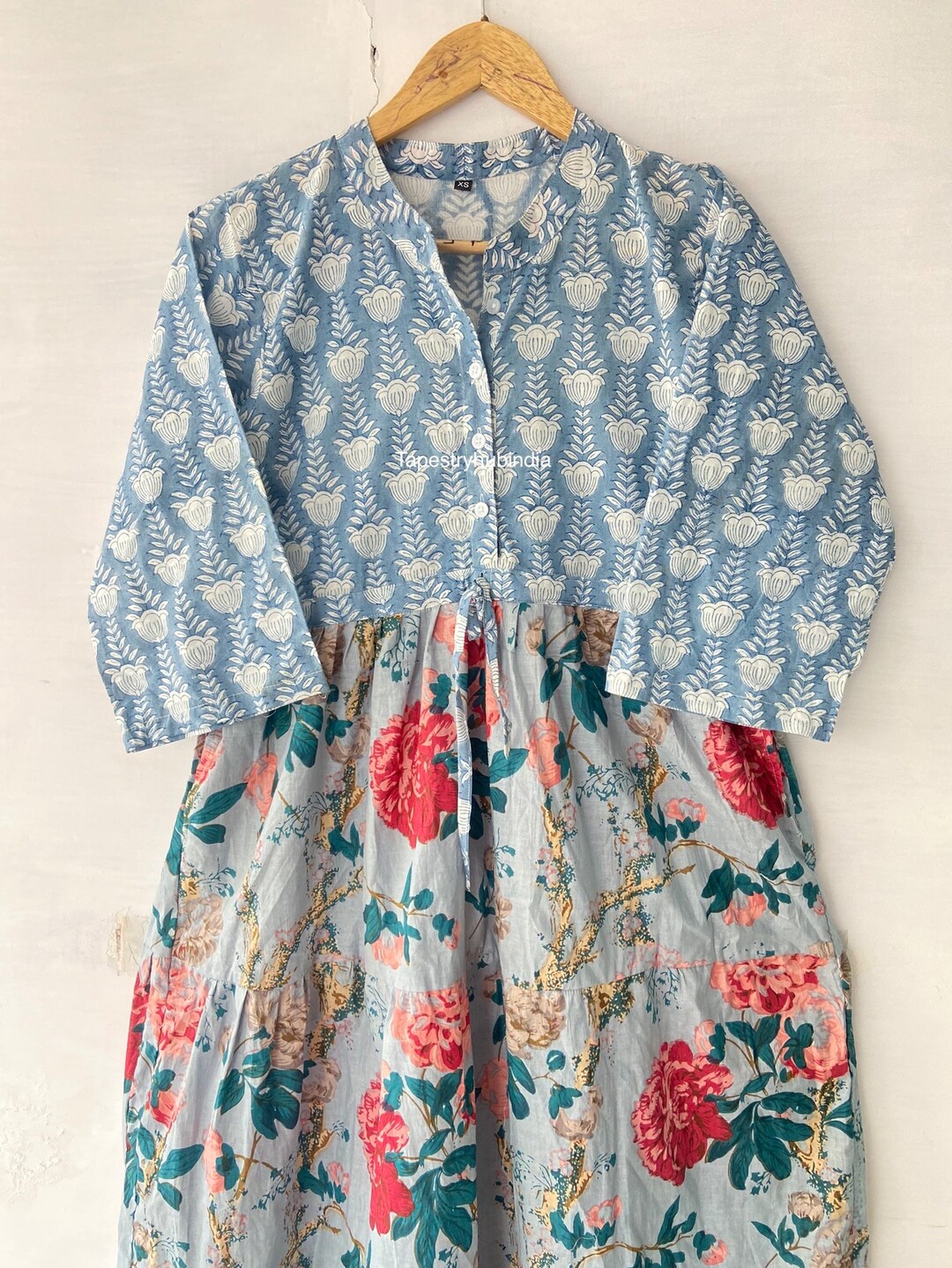 Patchwork Handblock Print Cotton Dress, Wrap Dress, Flapper Dress ...