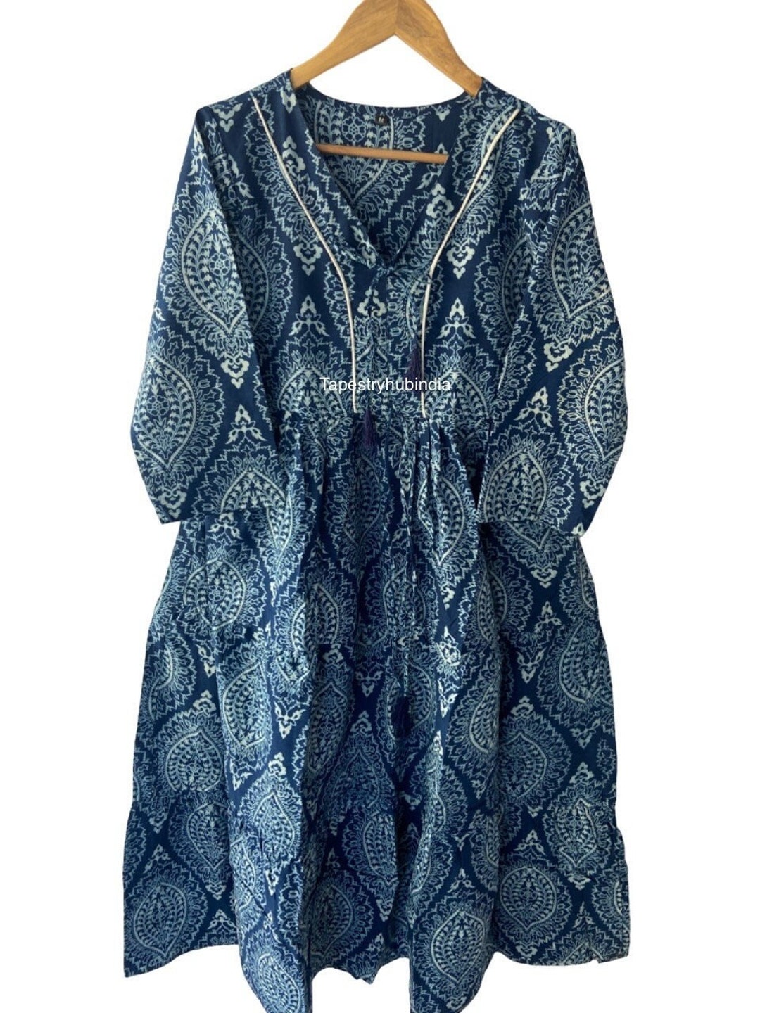 Indigo Cotton Gown Indian Dress,block Print Handmade Dress,cotton Dress ...