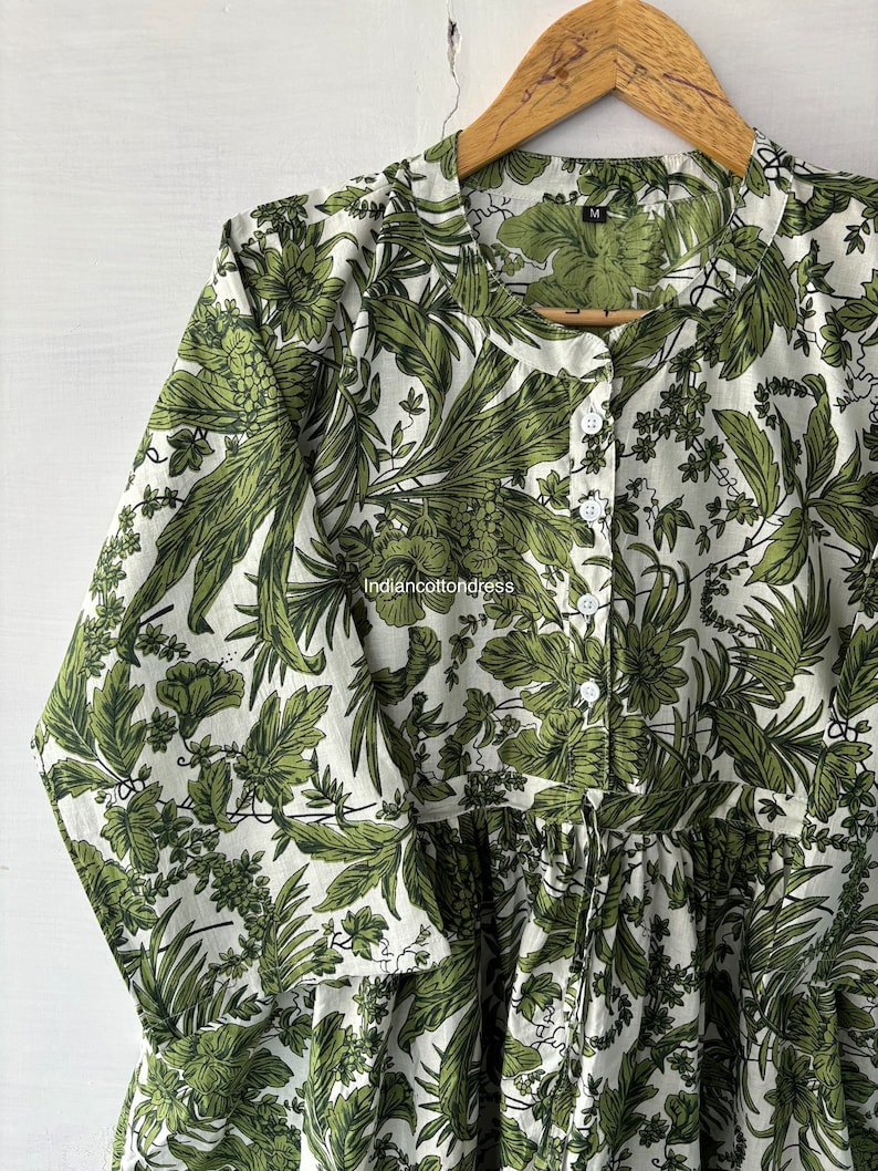 New Green Flower Cotton Dress, Handmade Cotton Dress, Block Printed ...