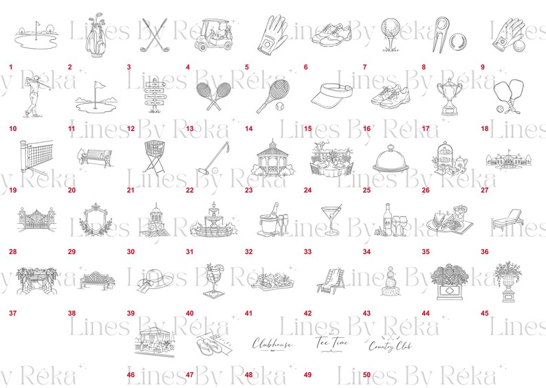 50 Country Club iPad Procreate Stamps, Hand Drawn Golf & Tennis Brushes ...