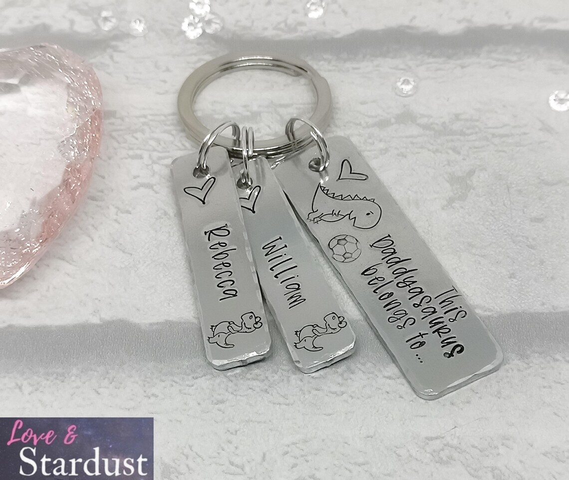 This Daddyasaurus Belongs to Personalised KEYRING Hand Stamped | Etsy