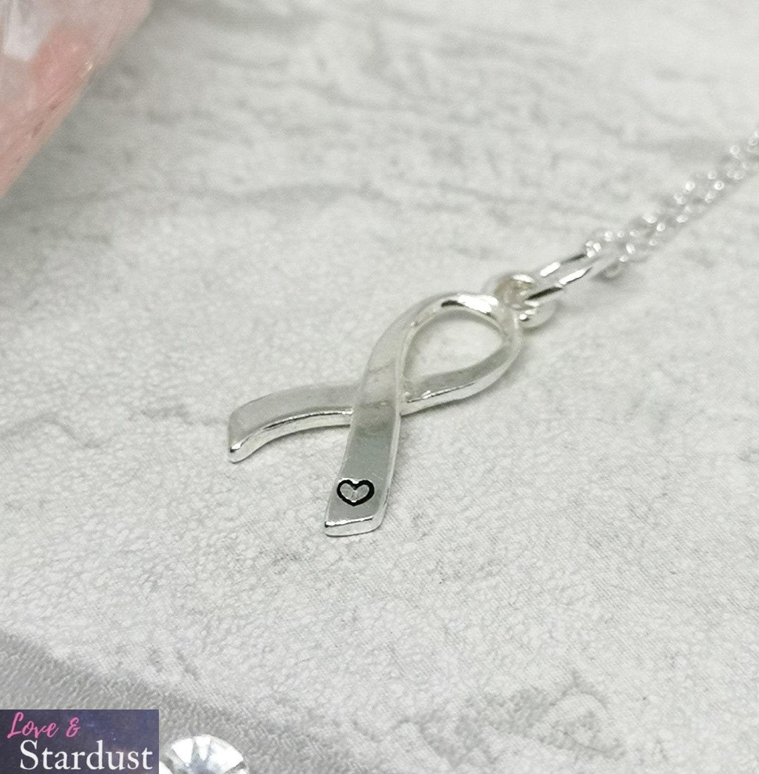 Sterling Silver Awareness Ribbon Necklace With Hand-stamped Heart for ...