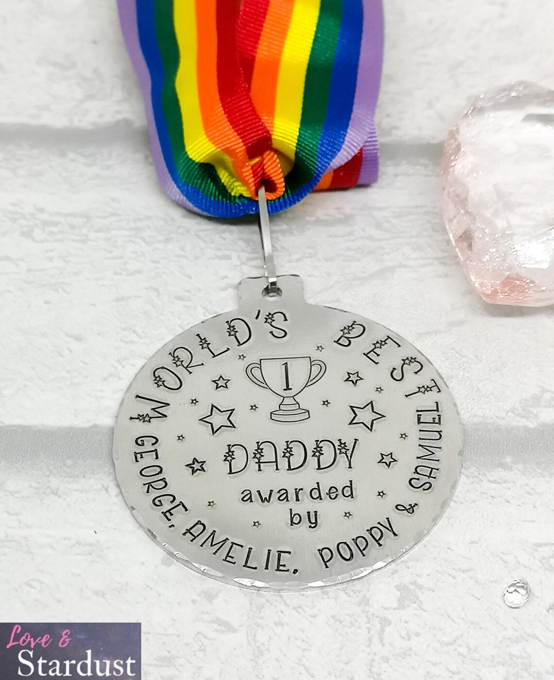 World's Best DADDY Medal for Father's Day Grandad Uncle Rainbow Ribbon ...