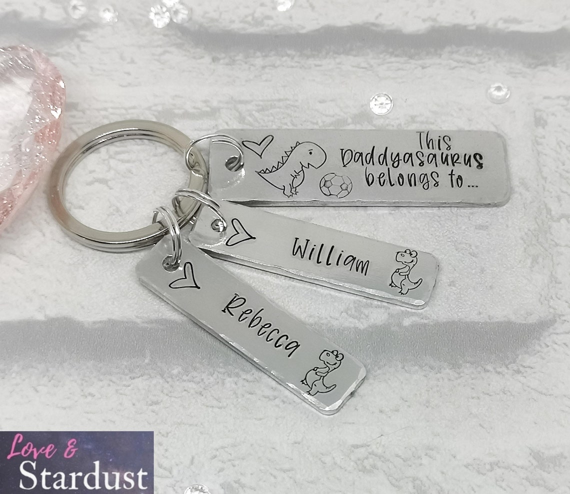 This Daddyasaurus Belongs to Personalised KEYRING Hand Stamped | Etsy