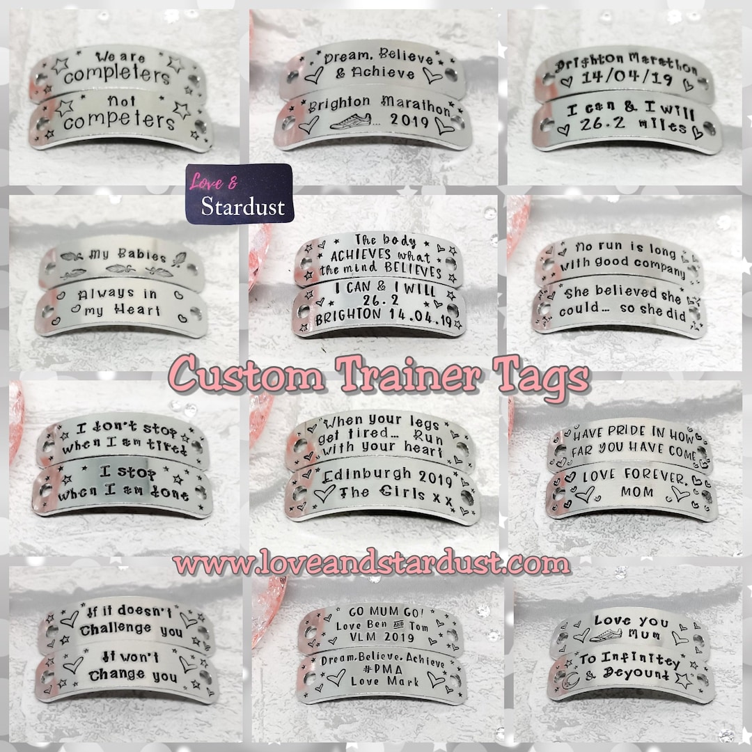 Personalised Trainer Tags, Fully Customised Gift for a Runner, Design ...