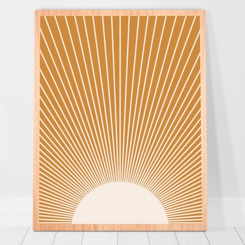 Rising Sun Poster Boho Sun Art Yellow Sun Print Retro Sunset | Etsy