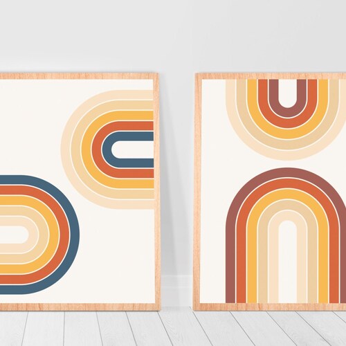 Rainbow Print Set of 4 Retro Wall Decor 70s 1970s Poster Art | Etsy