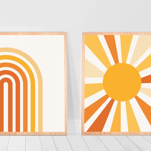 Boho Sun Print Retro Wall Art Abstract Sunrise Nursery Prints | Etsy