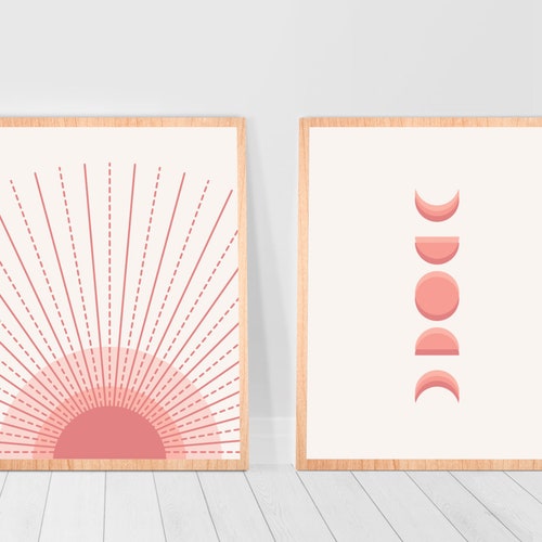 Boho Sun Print Retro Wall Art Abstract Sunrise Nursery Prints | Etsy