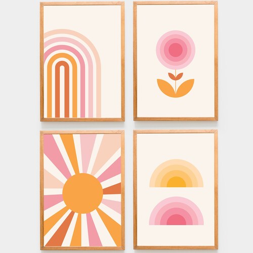 Rainbow Print Set of 4 Retro Wall Decor 70s 1970s Poster Art | Etsy