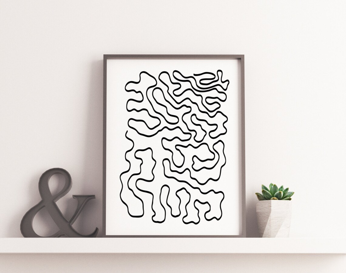 Squiggle art Abstract Line Art Print Poster line drawing Wall | Etsy