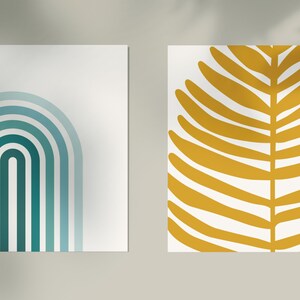 Teal Abstract Wall Art Set Mustard Yellow Decor Geometric Prints Print ...