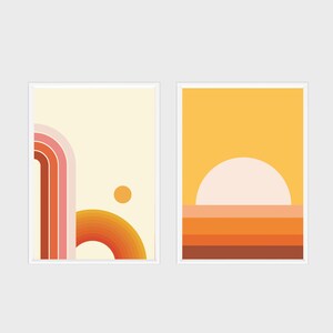 Retro Wave Poster Wall Art Set of 2 Prints Here Comes the Sun 90s ...