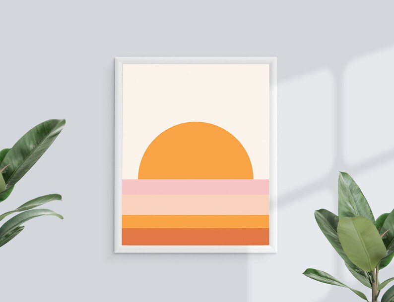 Retro Sunset 70s print dorm decor Sun Poster Orange Abstract | Etsy