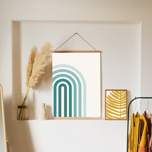 Teal Abstract Wall Art Set Mustard Yellow Decor Geometric Prints Print ...