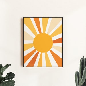 Yellow Sun Print Dorm Decor Retro Sun Poster Boho Sun Nursery Art Sun ...