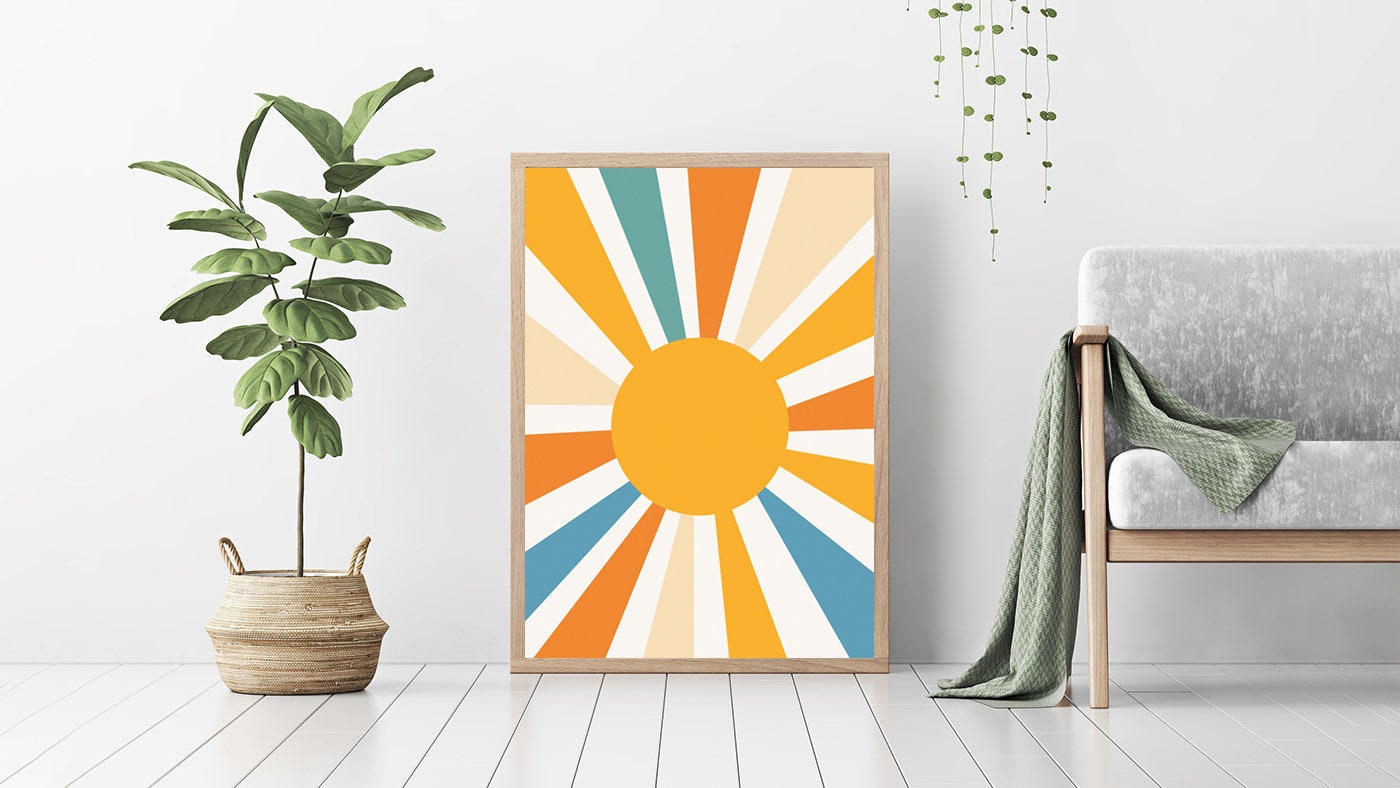 Retro Sun Poster Boho Sun Wall Art 70s Print Sunburst Abstract | Etsy