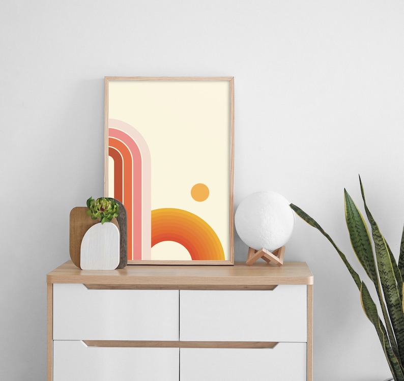 Retro Decor Wall Art Rainbow 70s Sun Poster Sunset Print - Etsy