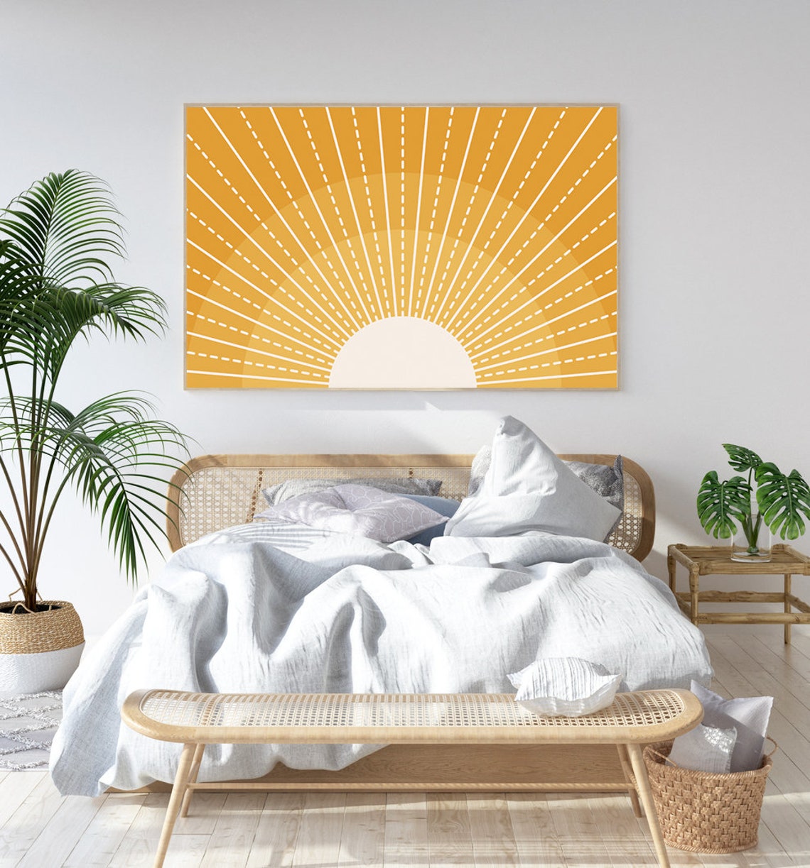 Rising Sun Poster Boho Sun Art Yellow Sun Print Retro Sunset | Etsy