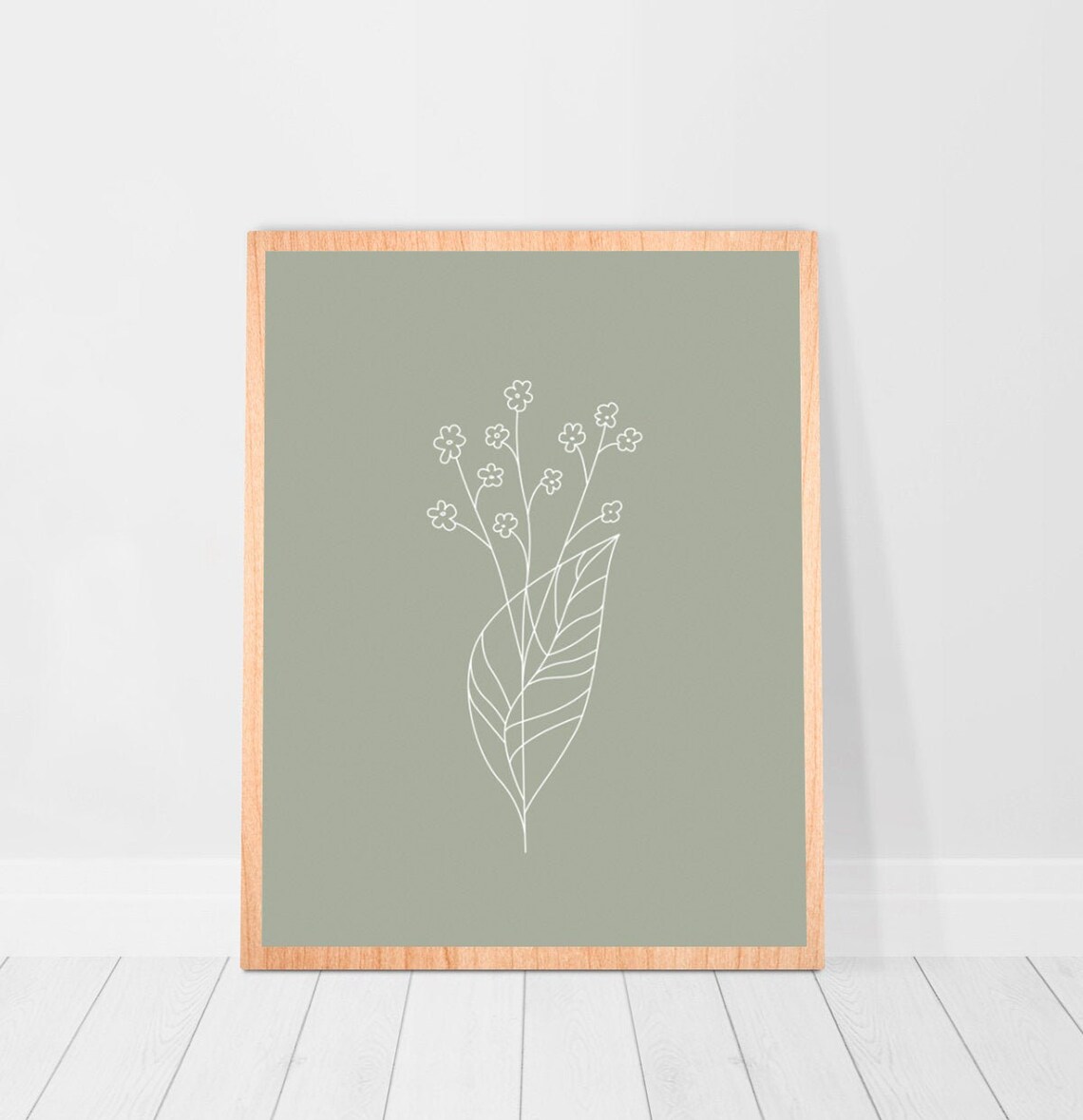 Sage Green Print Botanical Line Art Poster Herb Wall Art Mid | Etsy